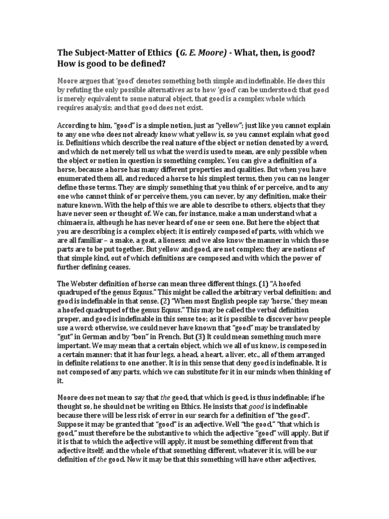 Moore Argues Good is Simple and Indefinable | PDF | Reason | Definition