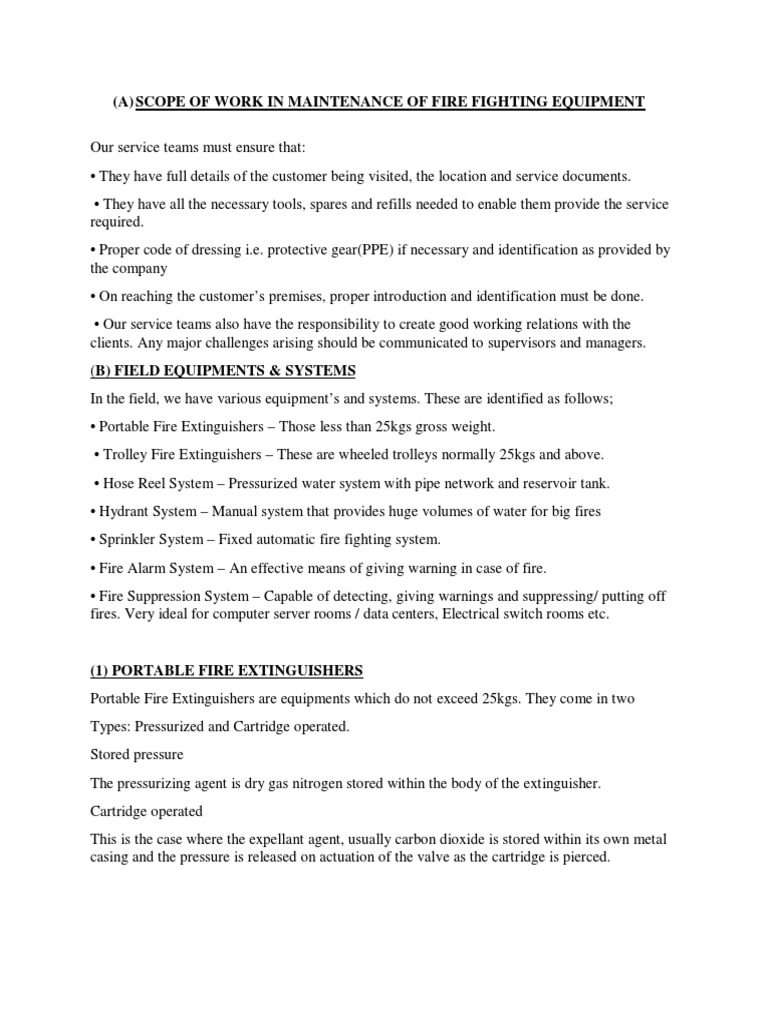 (A) Scope of Work in Maintenance of Fire Fighting Equipment | PDF ...