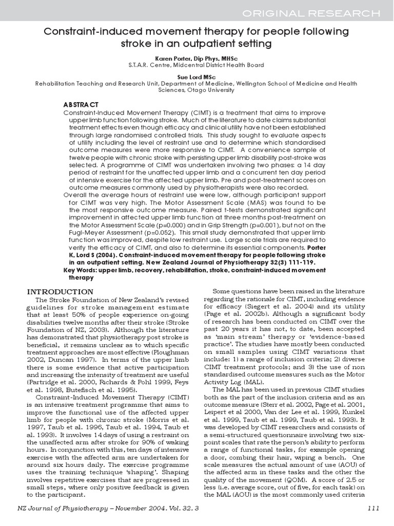 Constraint-Induced Movement Therapy For People Following Stroke in An ...