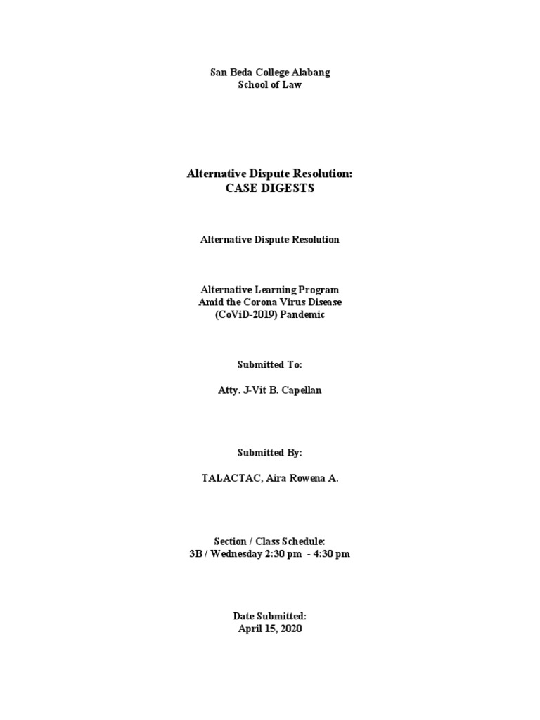 Alternative Dispute Resolution: Case Digests | PDF | Arbitration ...