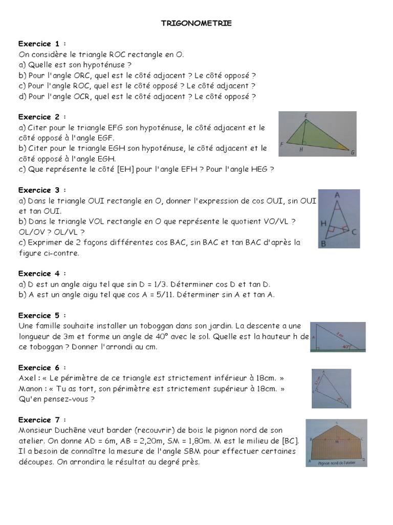 Exos Trigo | PDF | Angle | Géométrie