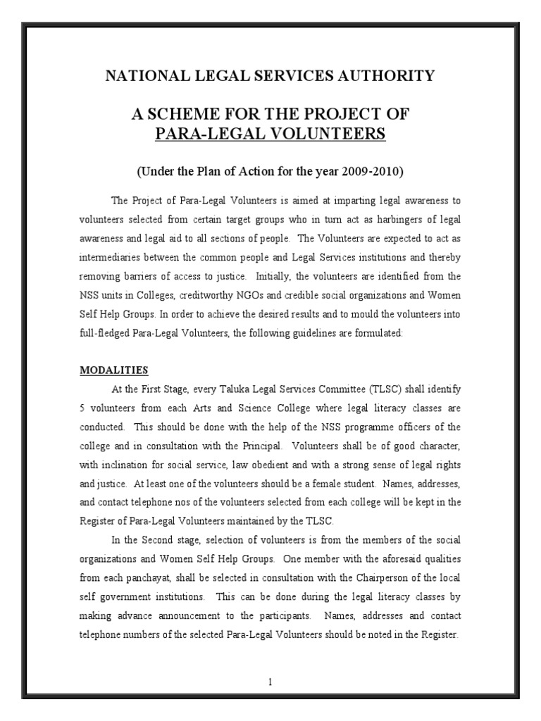 A Scheme For The Project of Para-Legal Volunteers: National Legal ...