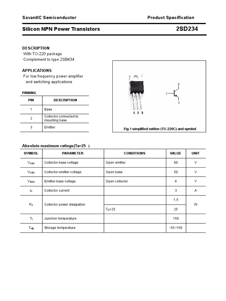 Silicon NPN Power Transistors: Savantic Semiconductor Product ...