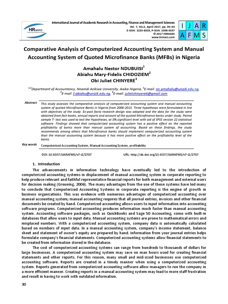 Comparative Analysis of Computerized Accounting System and Manual ...