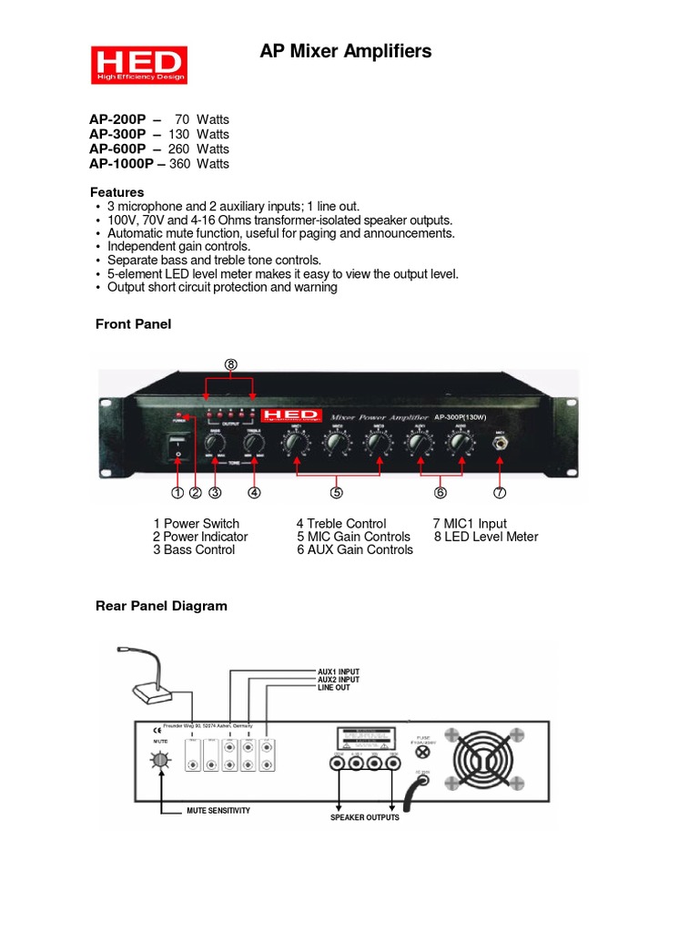 AP Mixer Amplifiers: AP-200P - AP-300P - AP-600P - AP-1000P | PDF ...
