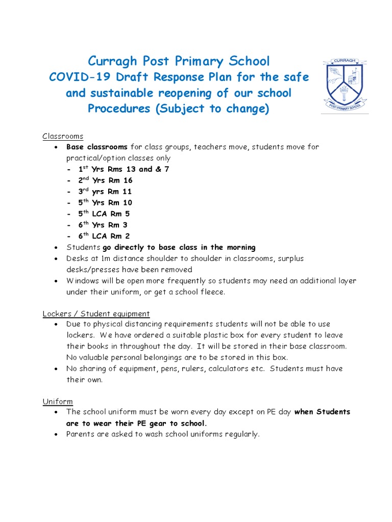 Curragh Post Primary School - Procedures 09 | PDF | Classroom | Hygiene