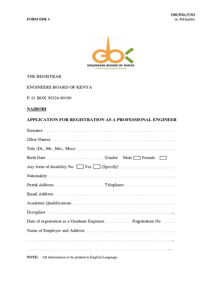 Professional Engineer Registration Form | PDF | Cheque | Government