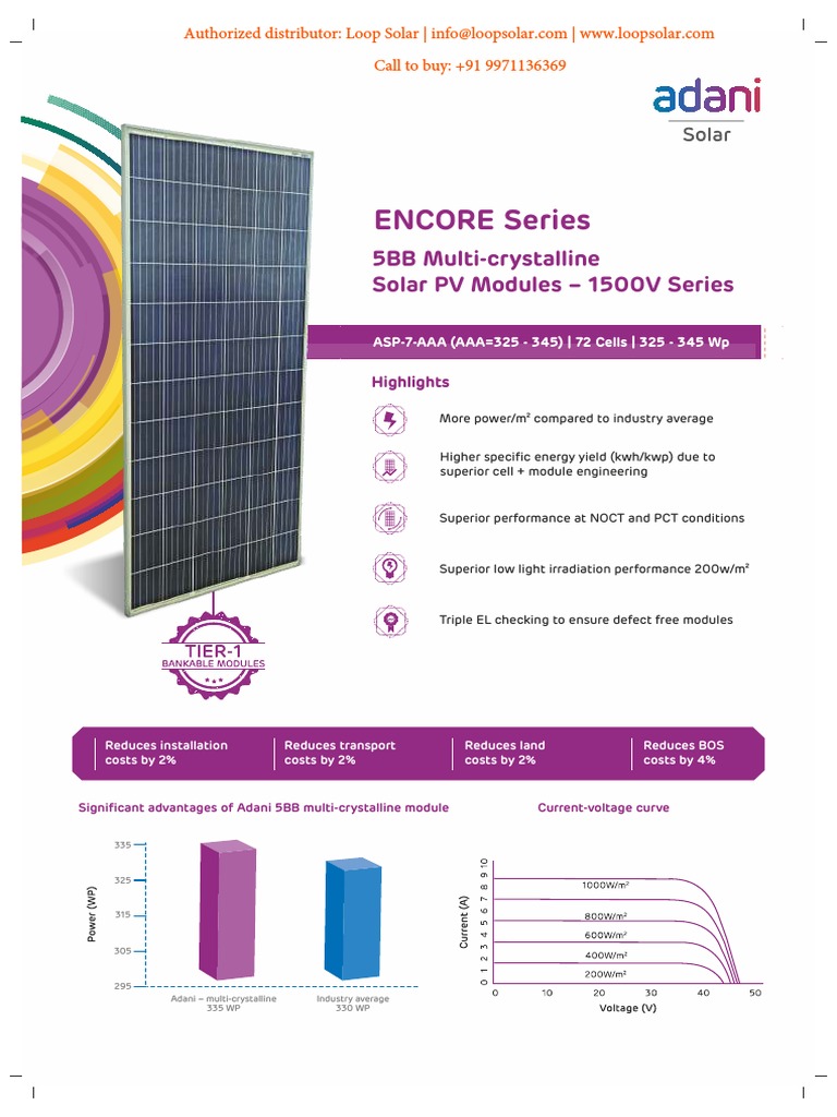 ENCORE Series: 5BB Multi-Crystalline Solar PV Modules - 1500V Series ...