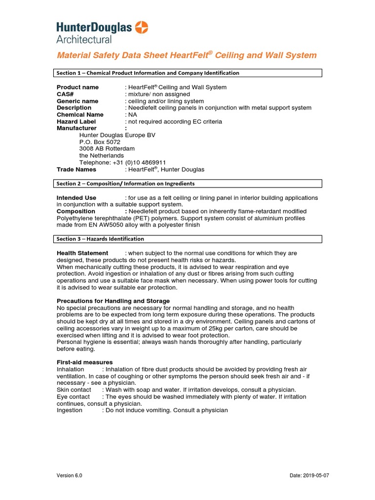 Material Safety Data Sheet HeartFelt® Ceilings and Walls - v6 | PDF ...