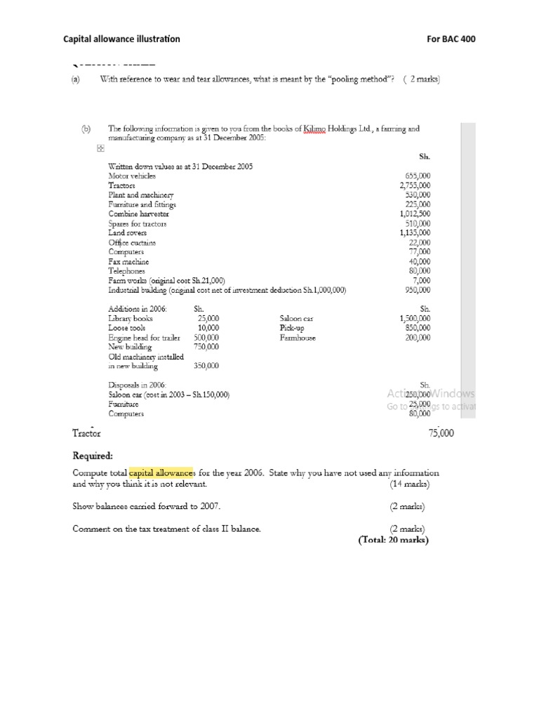Tax Illustration Capital Allowance-1 | PDF