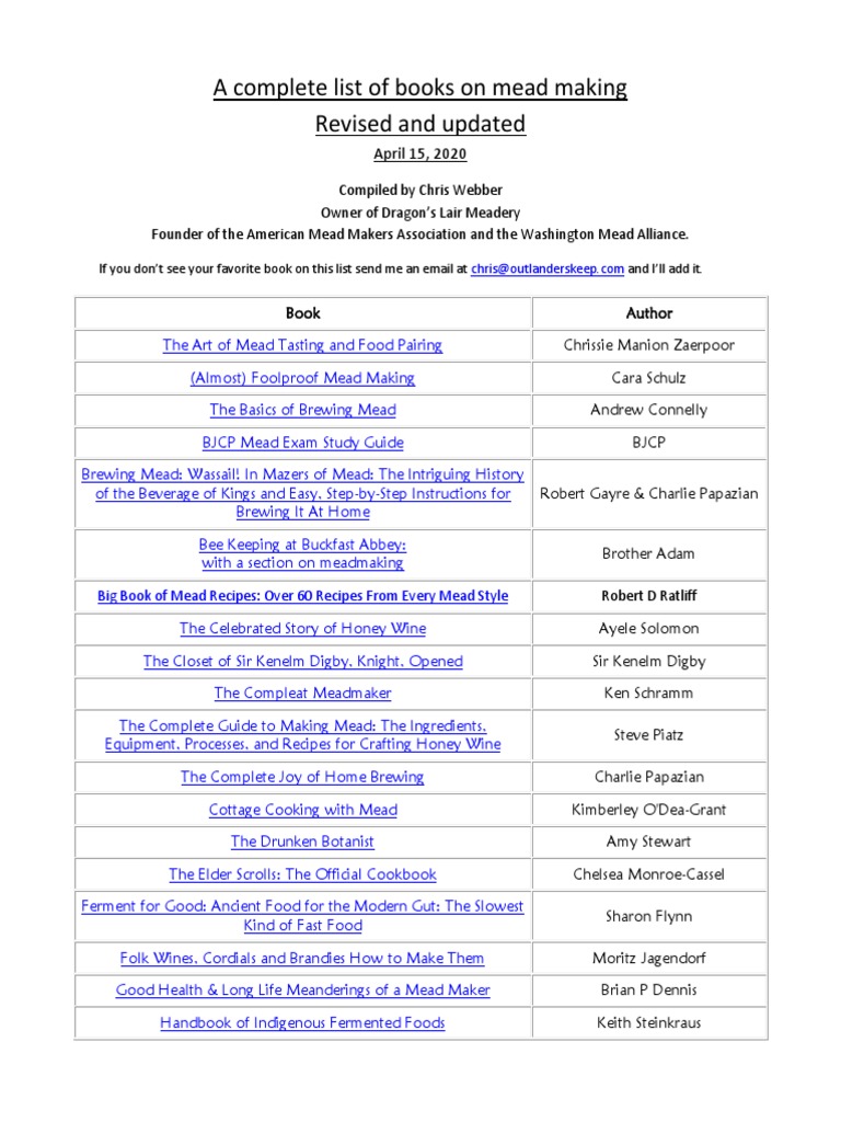 A Complete List of Books On Mead Making | PDF | Winemaking | Winery