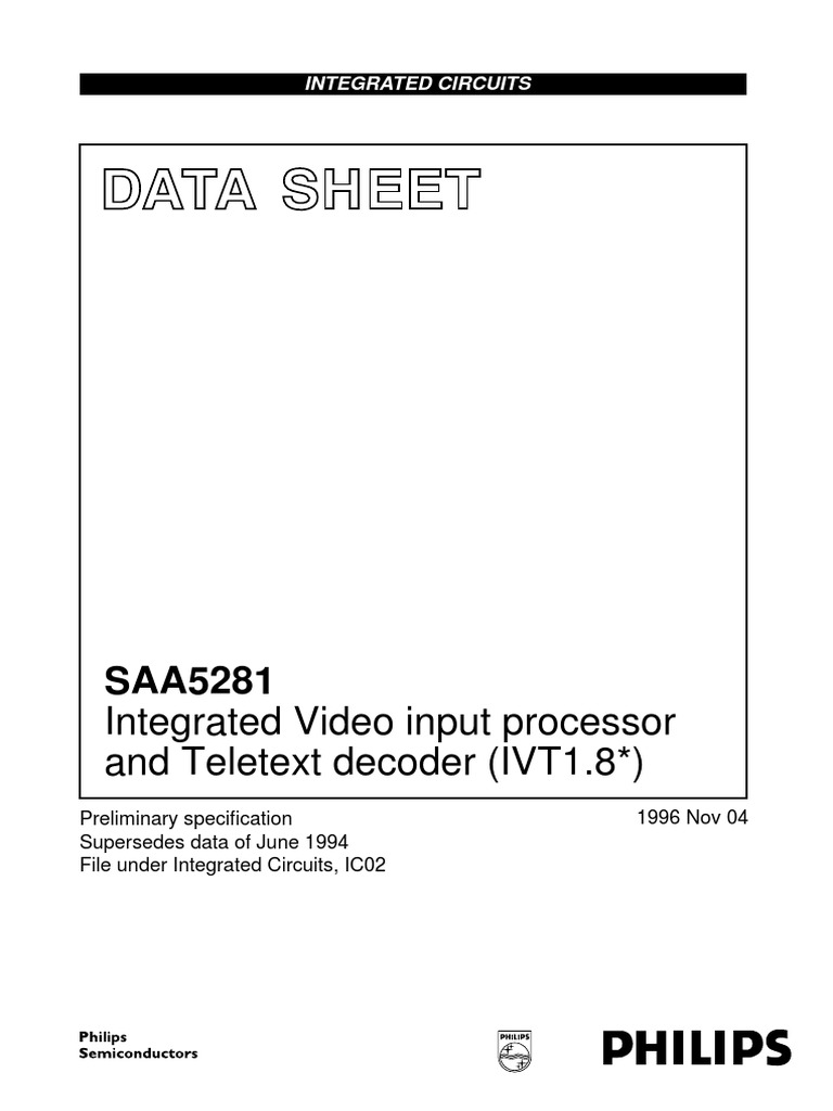 Data Sheet: Integrated Video Input Processor and Teletext Decoder (IVT1.8 ) | PDF | Integrated ...
