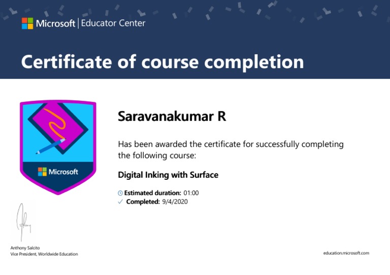 Certificate of Course Completion: Saravanakumar R Saravanakumar R | PDF