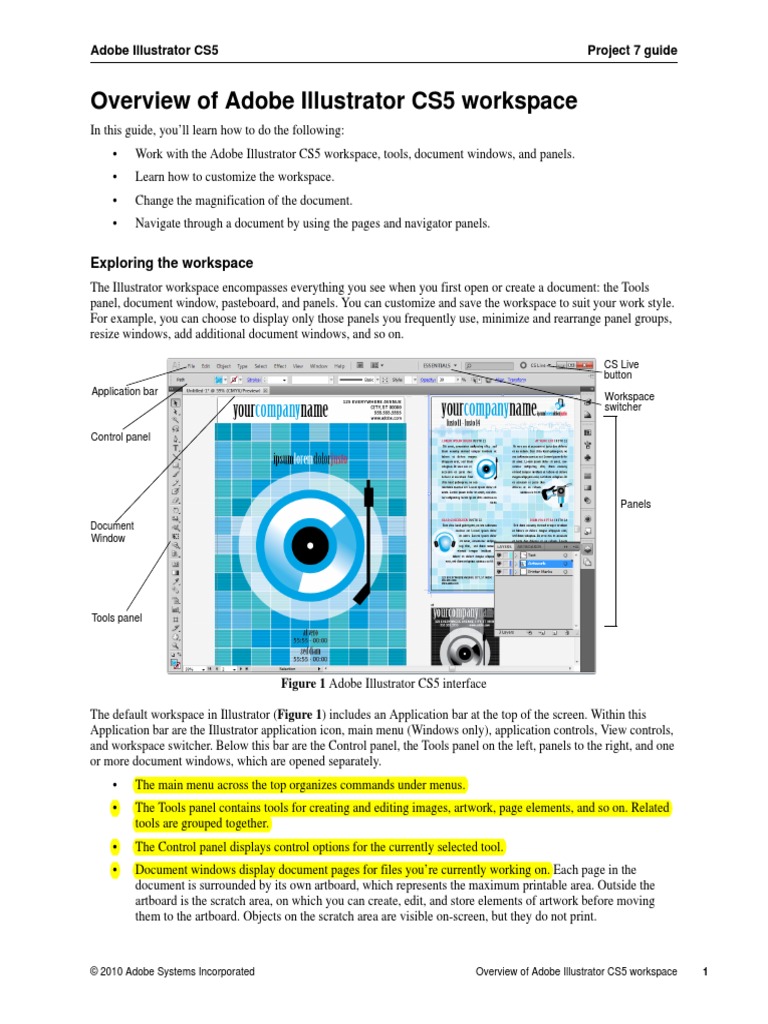 Overview of Adobe Illustrator CS5 Workspace | PDF | Adobe Illustrator ...