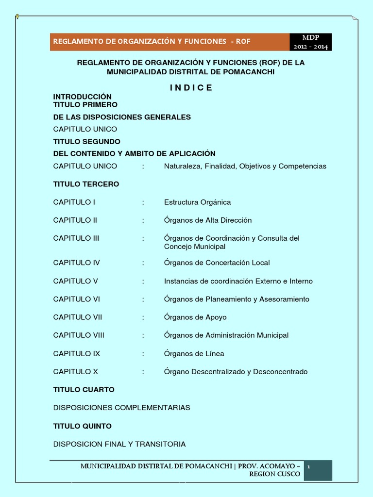 Rof de La Municipalidad | PDF | Alcalde | Gobierno local