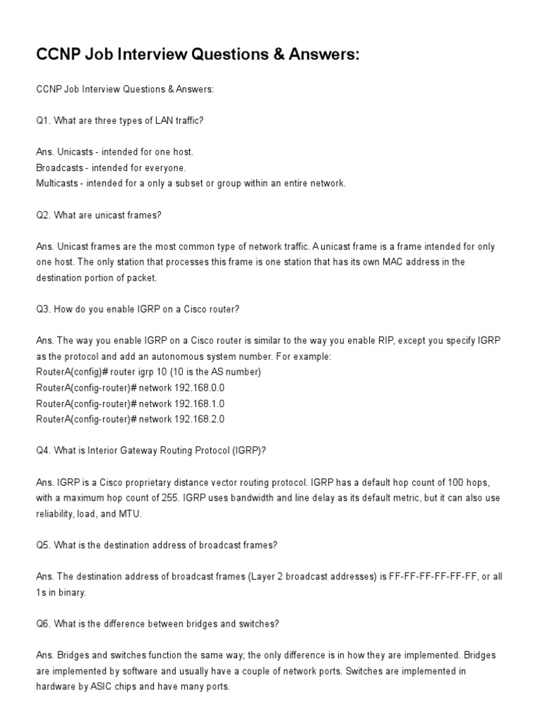 CCNP Job Interview Questions & Answers - Fahad Khan | PDF | Computer Network | Networks