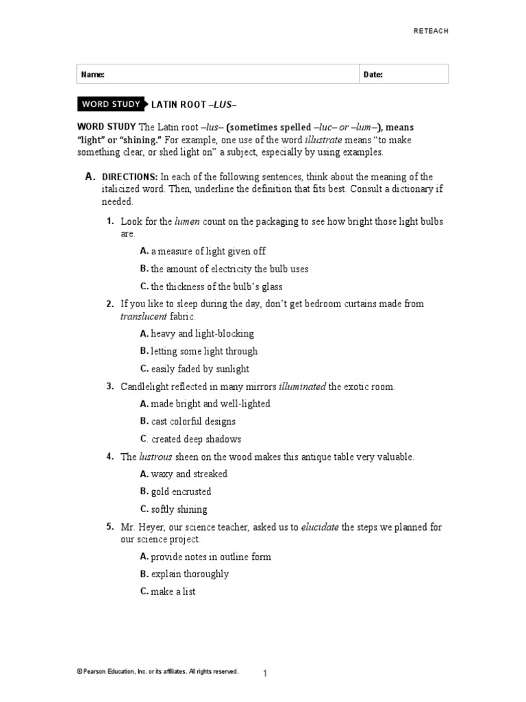 The Latin Root - Lus - (Sometimes Spelled - Luc - or - Lum-), Means ...