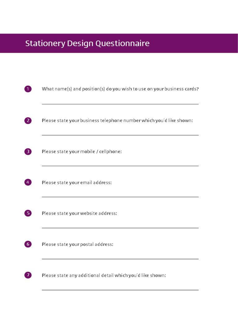 Stationery Design Client Questionnaire | PDF | Games & Activities