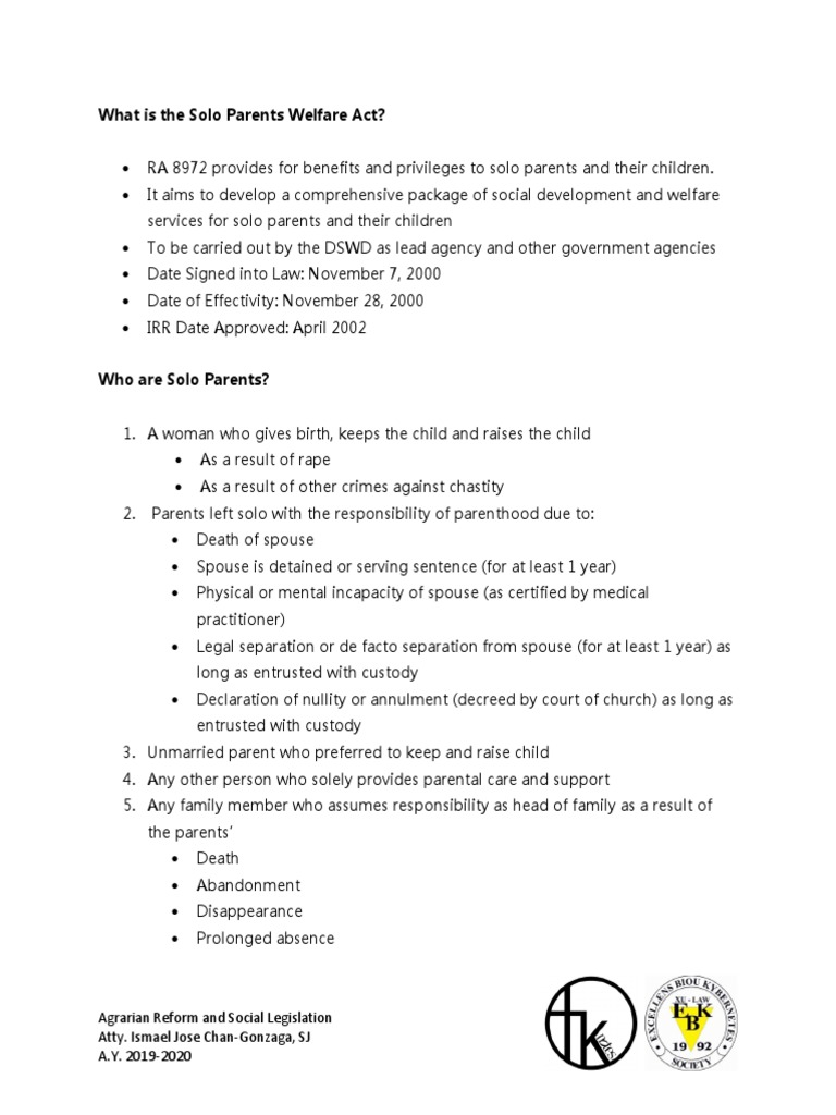 Overview of the Solo Parents Welfare Act | PDF | Welfare | Child Custody