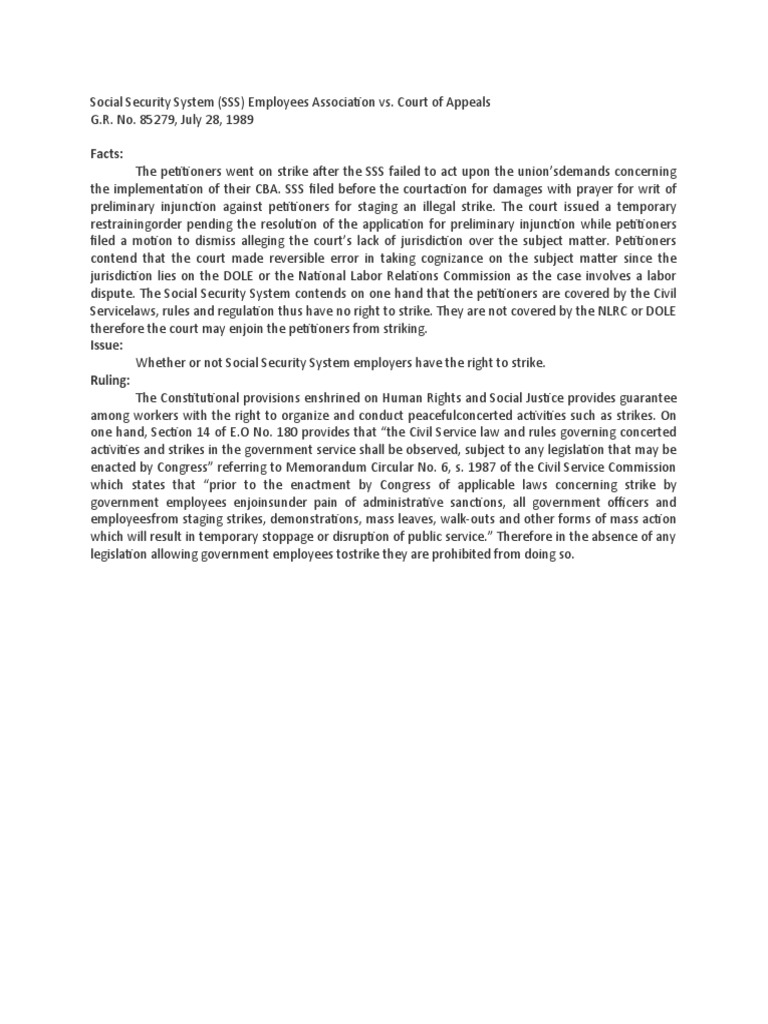SSS Employees' Right to Strike Case | PDF | Finance & Money Management ...