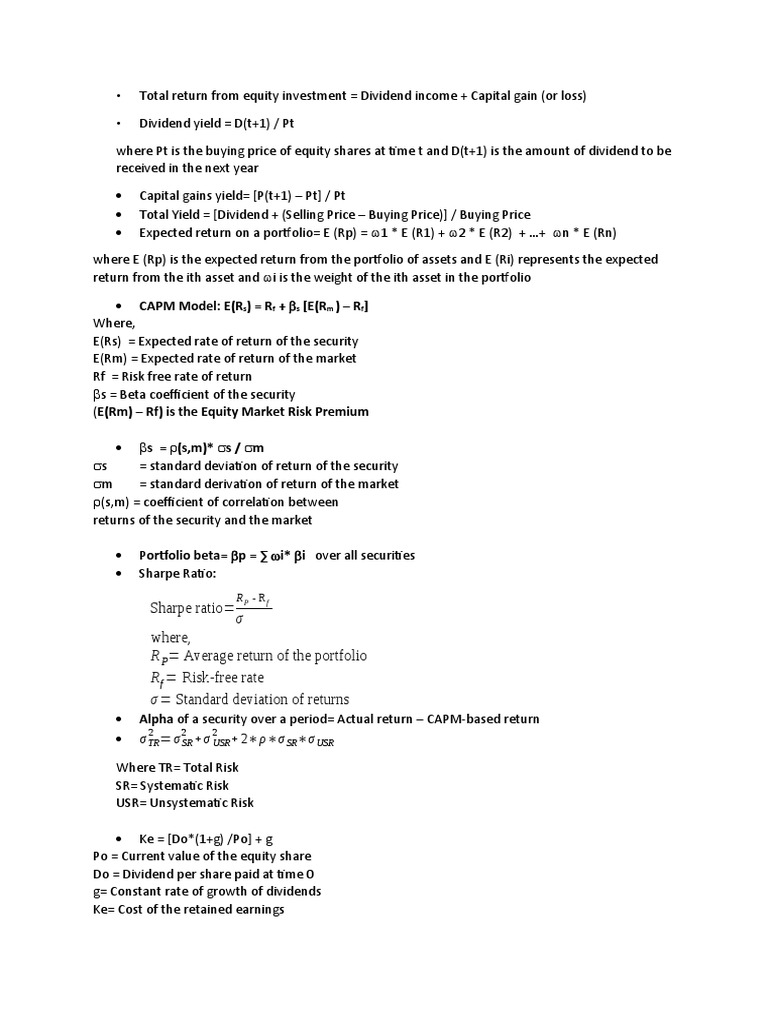 FM Formula Sheet 02 | PDF | Financial Markets | Economics