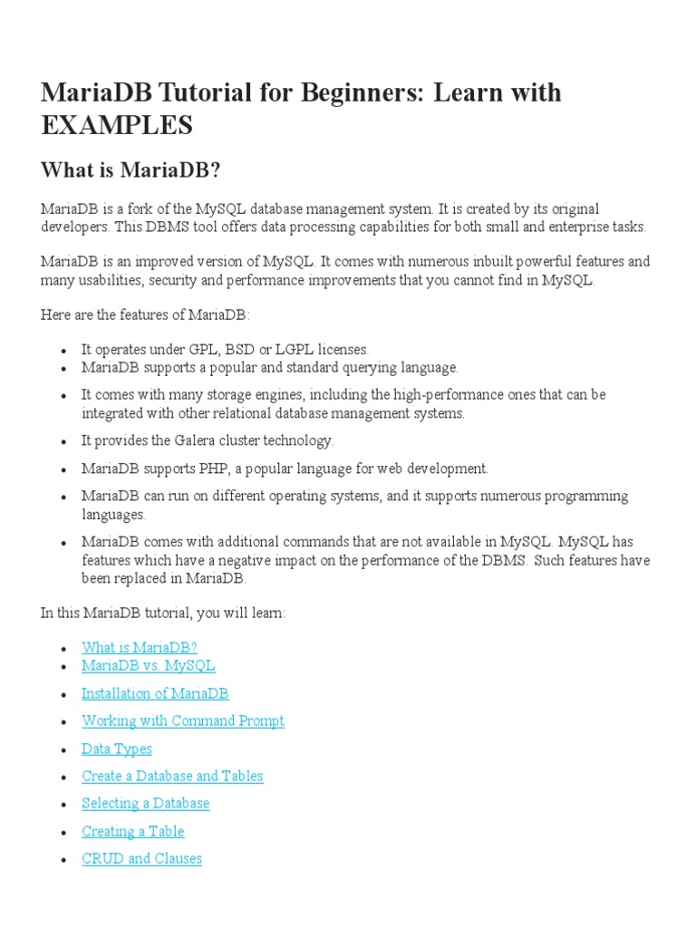 MariaDB - Tutorial For Beginners | PDF | Parameter (Computer ...