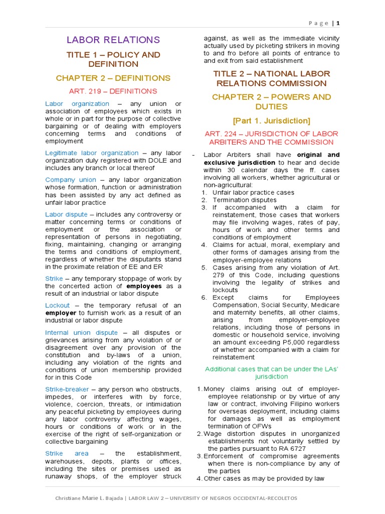 Labor Relations: Chapter 2 - Definitions Chapter 2 - Powers and Duties ...