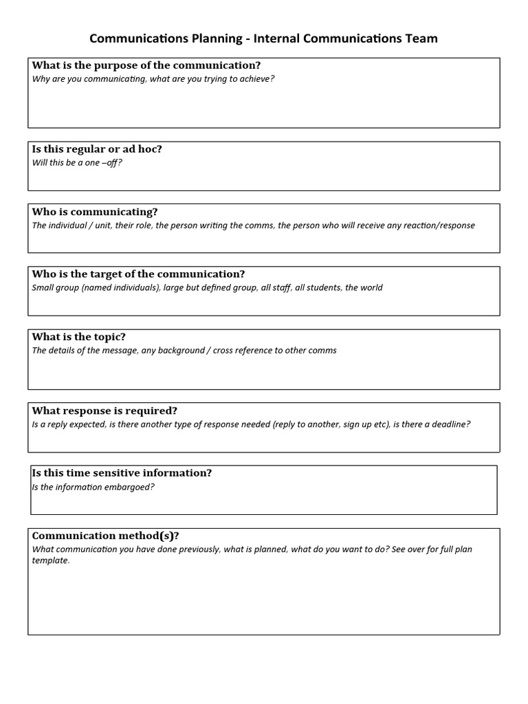 Internal Communications Team Planning Template | PDF | Career & Growth