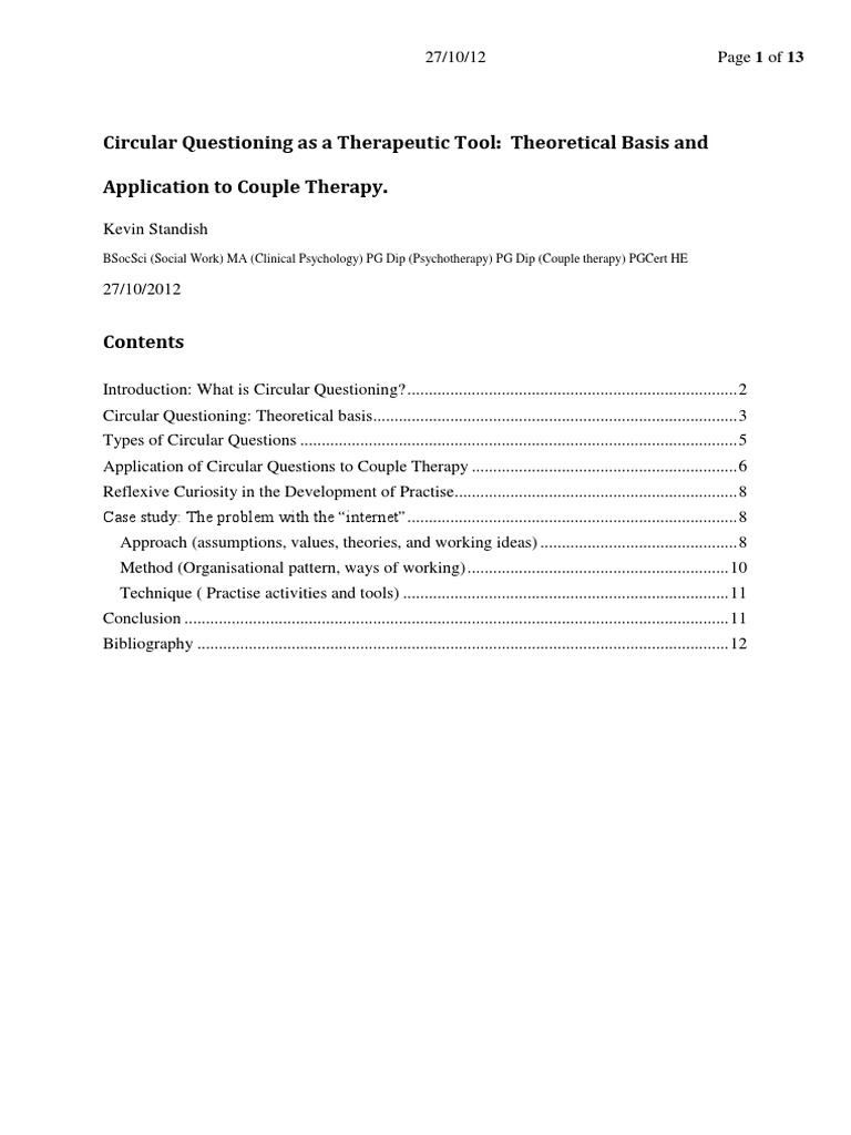 Circular Questioning As A Therapeutic To | PDF | Family Therapy ...