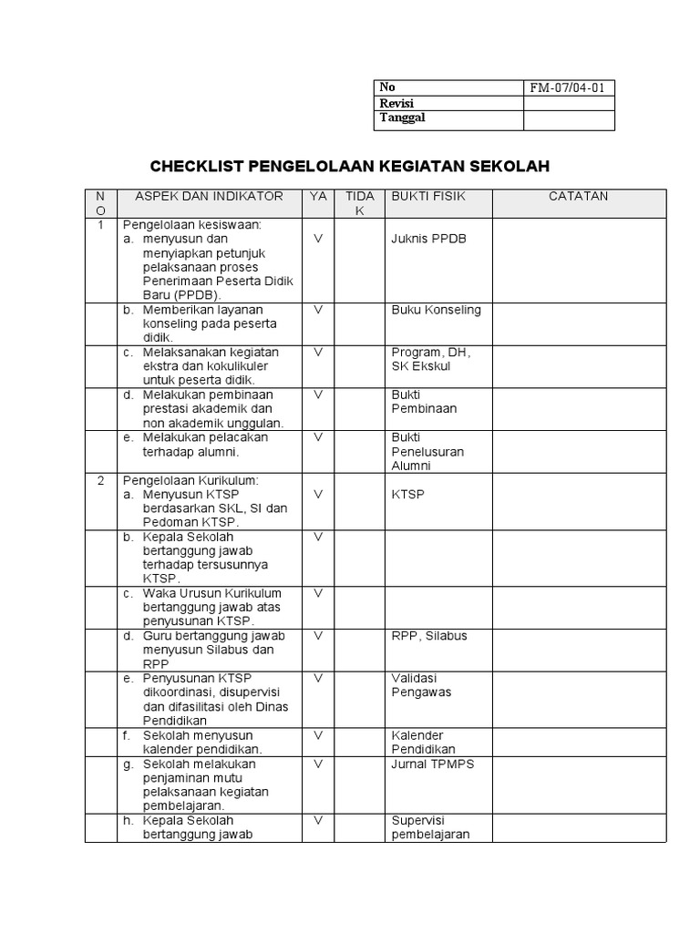 9 - Check List Pengelolaan | PDF