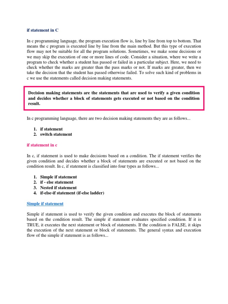 If Statement in C | PDF | Subroutine | Scope (Computer Science)