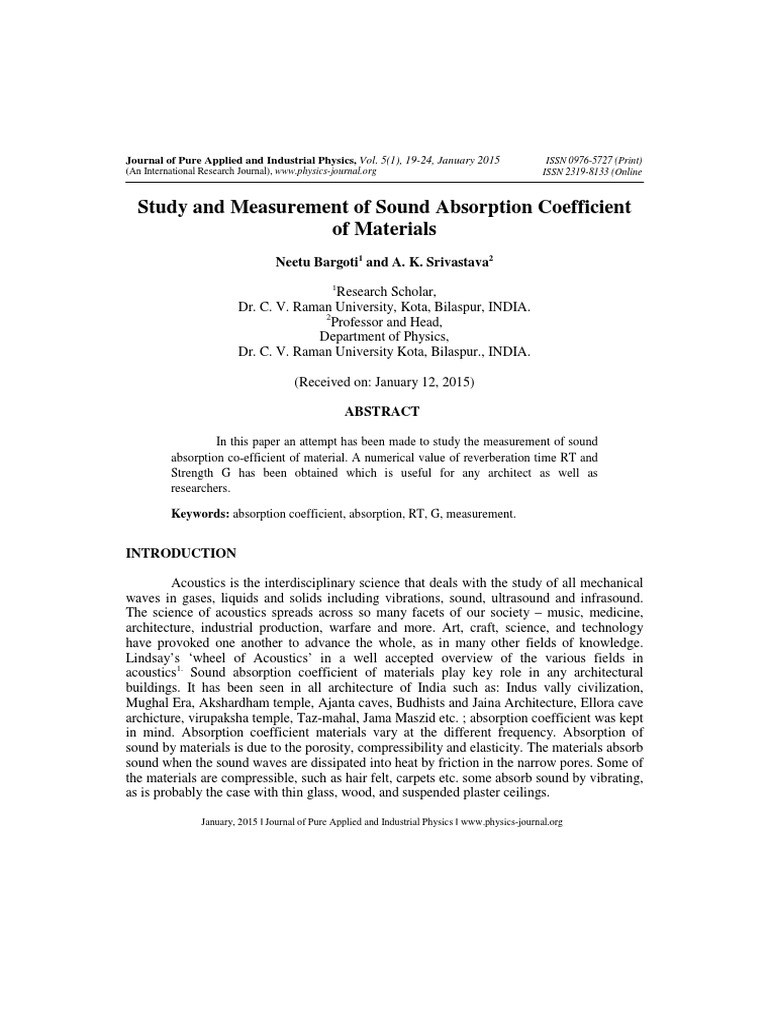Sound Absorption Coefficients of Materials | PDF | Sound | Acoustics