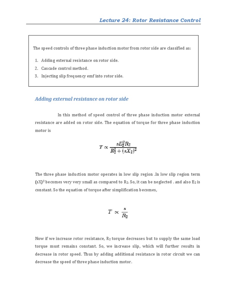 Rotor Resistance Control Methods | PDF