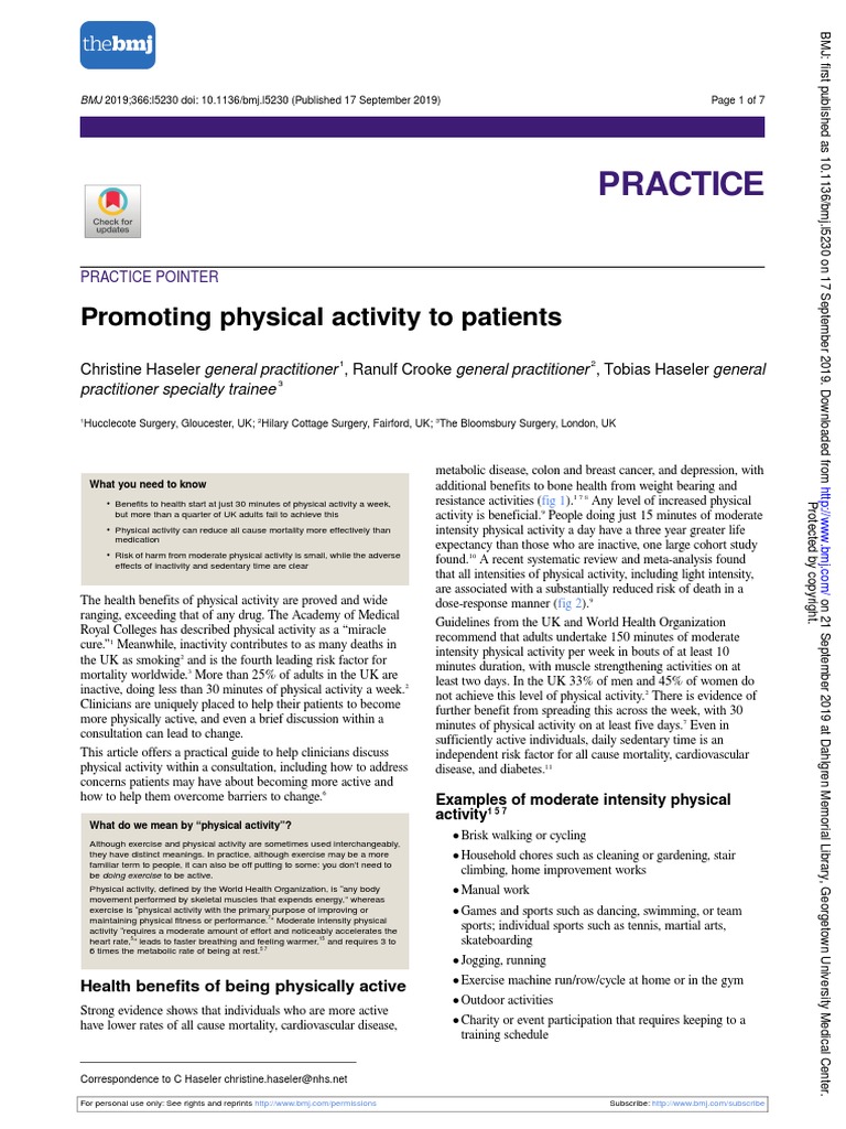 Promoting Physical Activity To Patients | PDF | Metabolic Syndrome ...