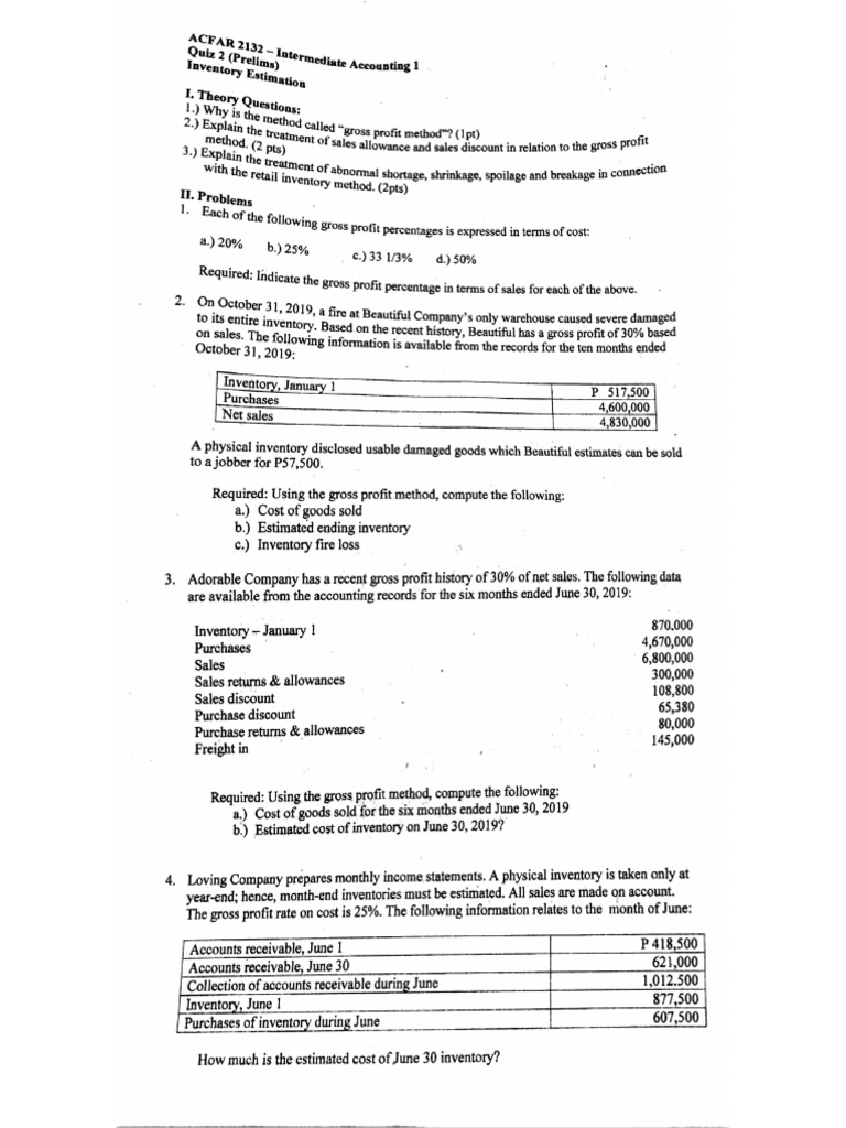 Quiz 2 - Inventory Estimation | PDF