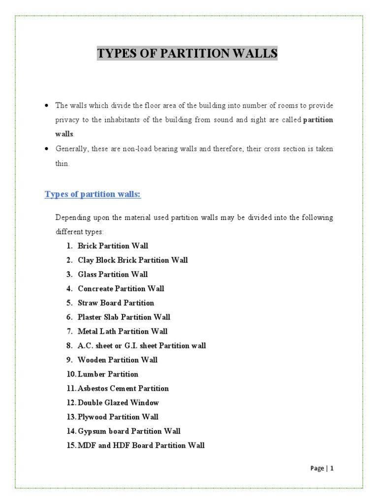 Types of Partition Walls | PDF | Wall | Brick