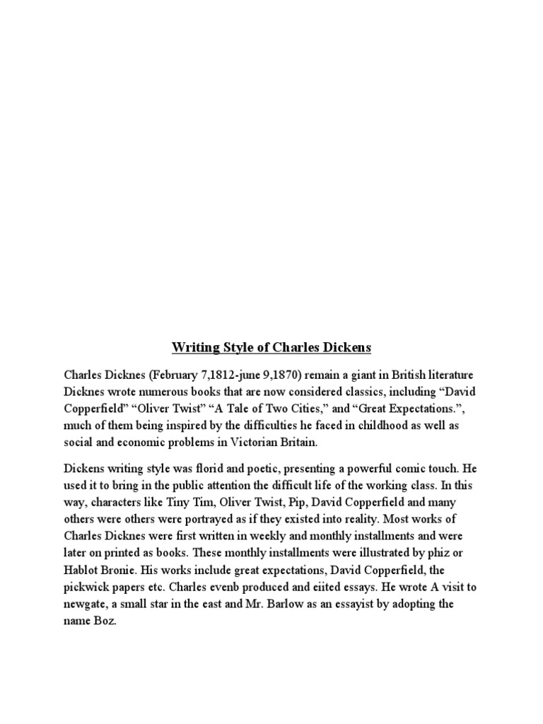 Writing Style of Charles Dickens | Download Free PDF | Charles Dickens ...