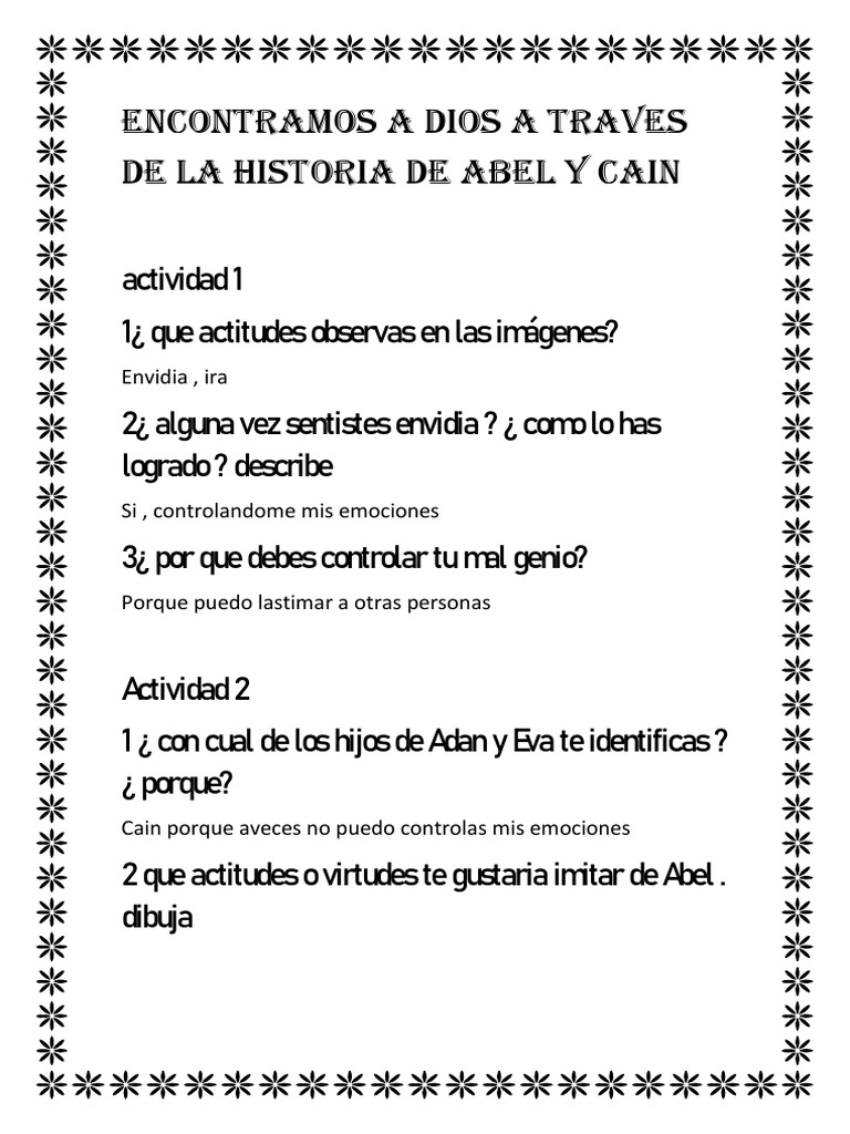 Actividades sobre Caín y Abel para Niños | PDF