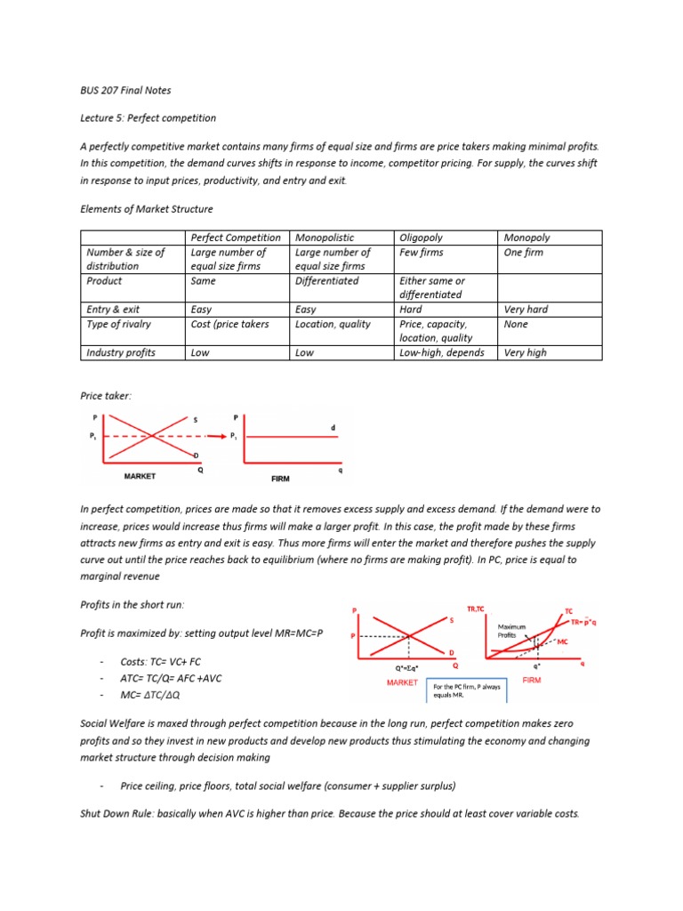 BUS 207 Final Notes | PDF | Profit (Economics) | Monopoly