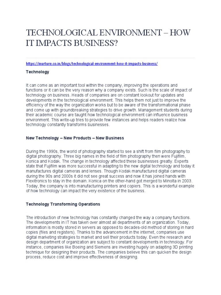 Technological Environment - How It Impacts Business?: Technology | PDF ...