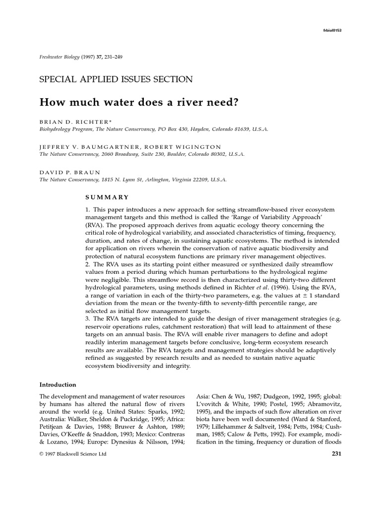 How Much Water Does A River Need?: Special Applied Issues Section | PDF ...