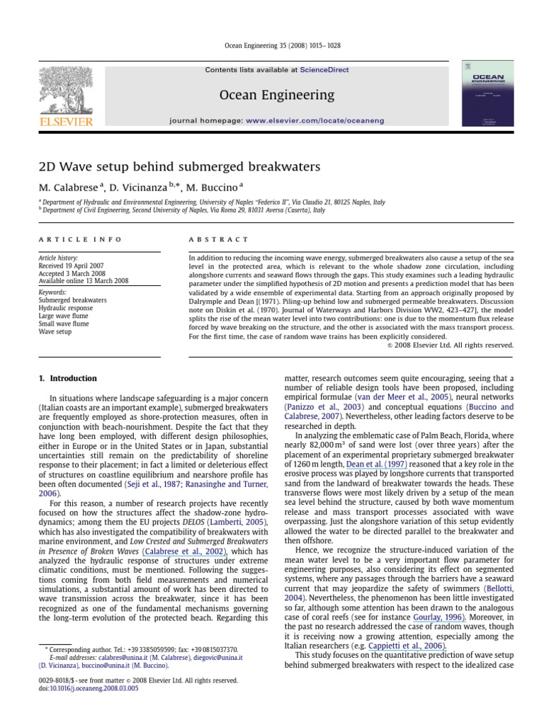 Wave Setup Behind Submerged Breakwater | PDF | Waves | Momentum