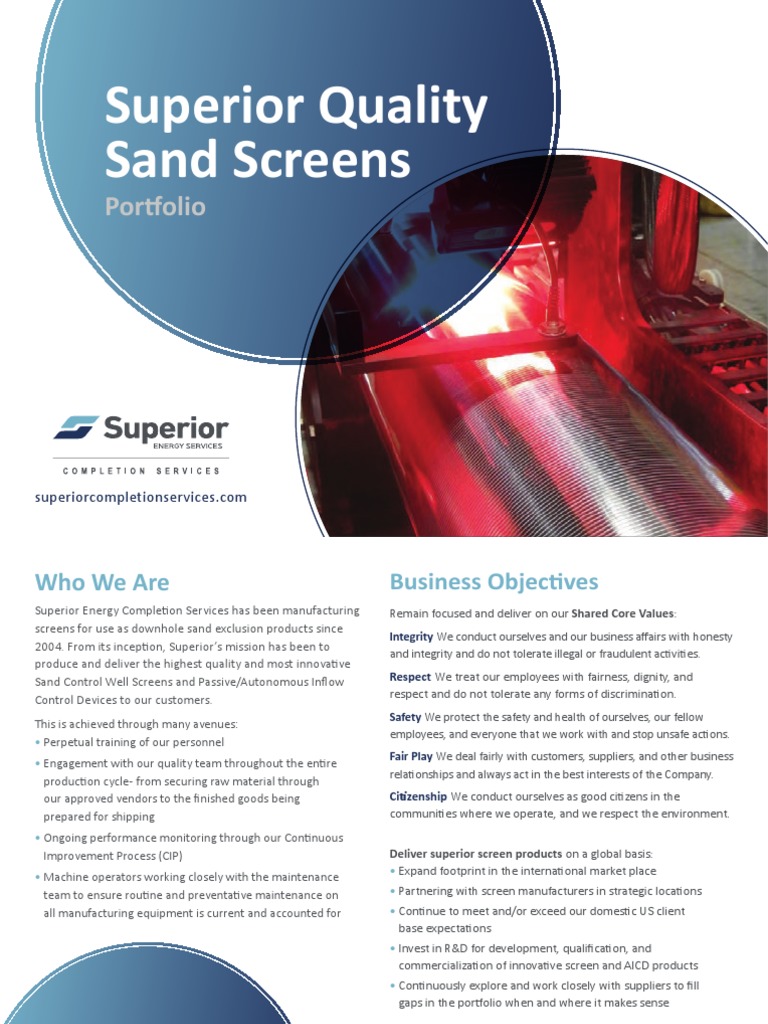 Superior Quality Sand Screens: Portfolio | PDF | Pipe (Fluid Conveyance ...