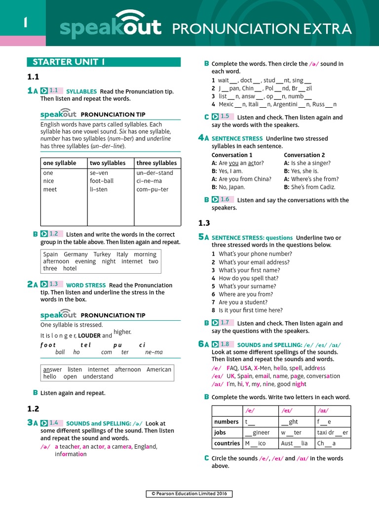 02 Speakout - Pronunciation - Extra - Starter - Unit - 1 PDF | PDF | Stress (Linguistics ...