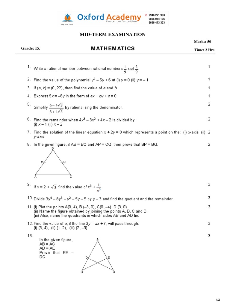 Mathematics: Mid-Term Examination | PDF | Abstract Algebra | Teaching Mathematics