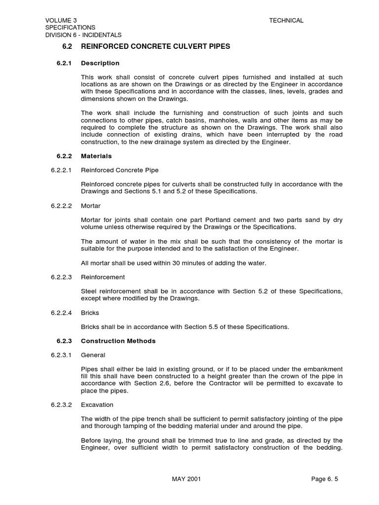 Reinforced Concrete Culvert Pipe Specs | PDF | Concrete | Mortar (Masonry)