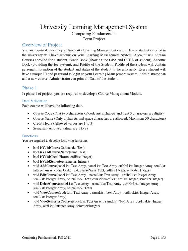 University Learning Management System: Overview of Project | Download Free PDF | Integer ...