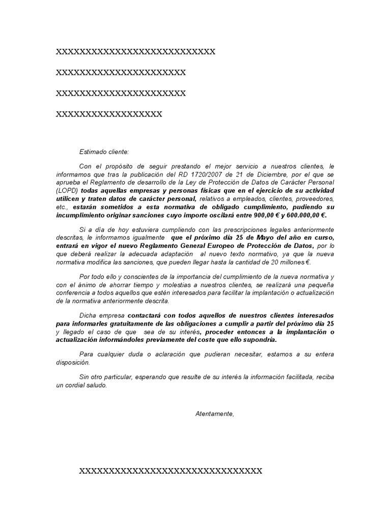 Carta Proteccion de Datos | PDF