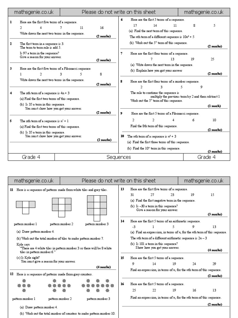 Mathsgenie - Co.uk Mathsgenie - Co.uk Please Do Not Write On This Sheet ...
