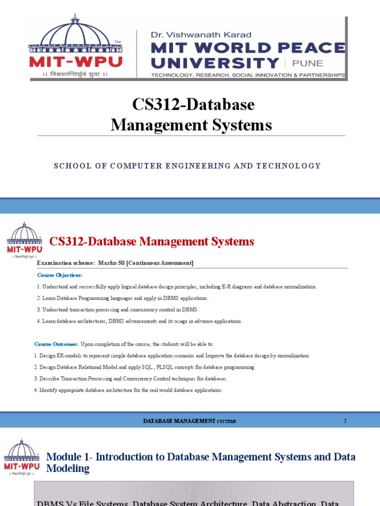 CS312-Database Management Systems: School of Computer Engineering and Technology | PDF ...